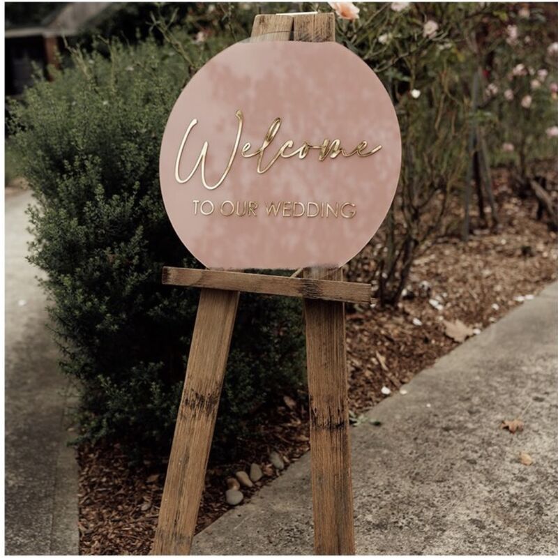 Pink Round Acrylic Welcome Board | Wedding Decor for Hire