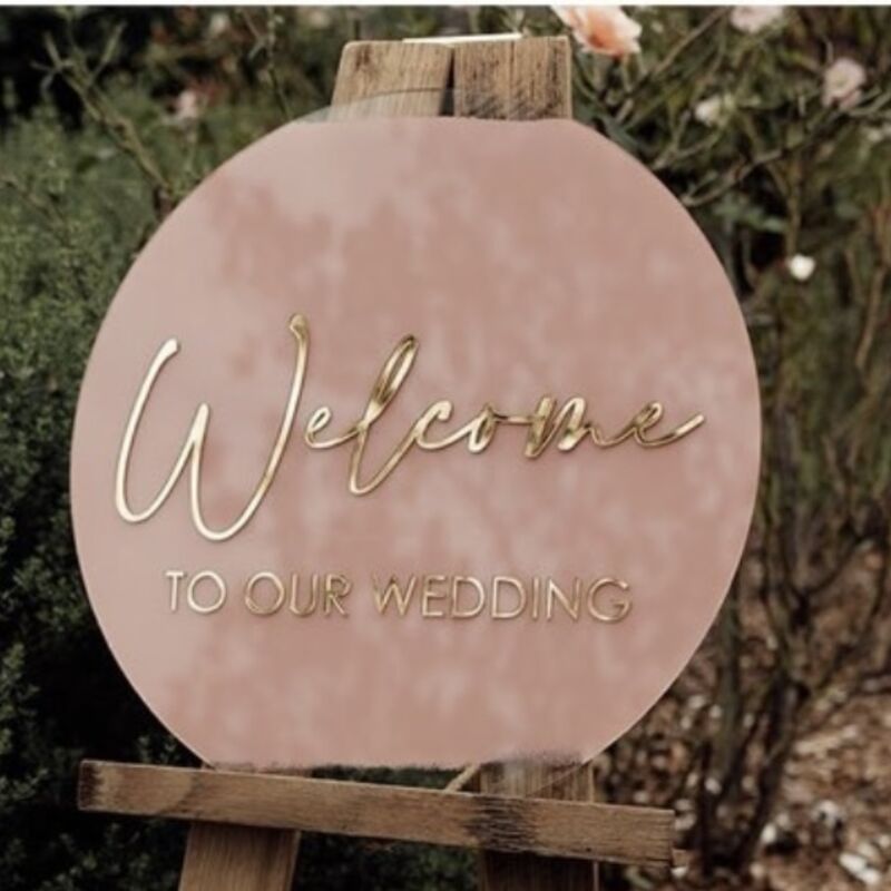 Pink Round Acrylic Welcome Board | Wedding Decor for Hire